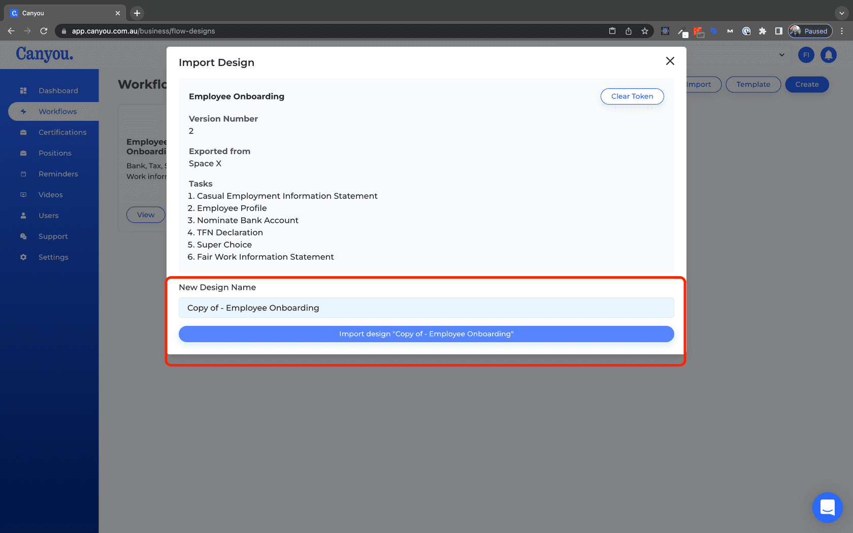 Copy a Workflow | Canyou Home Page